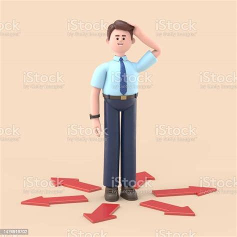 교차로 화살표에 서 있는 웃는 아시아 남자 펠릭스의 3d 그림 서 있는 방법 선택3d 노란색 배경에 렌더링 가공의 인물에 대한 스톡 사진 및 기타 이미지 Istock