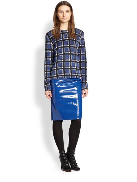 Lyst Marc By Marc Jacobs Emi Faux Patent Leather Pencil Skirt In Blue