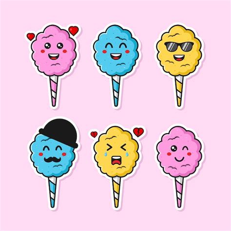 Premium Vector Cotton Candy Cute Character Sticker Design Collection