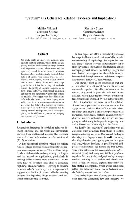Pdf Caption As A Coherence Relation Evidence And Implications