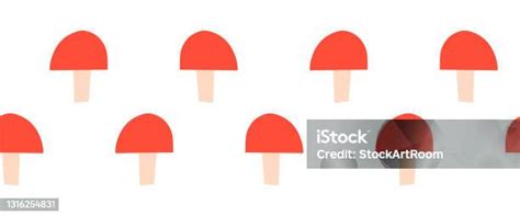 버섯 두꺼비 도구 빨간색 흰색 원활한 벡터 테두리 귀여운 곰팡이 식물 수평 반복 패턴 패브릭 트림 풋터 헤더 디바이더 배너 리본 덕트 테이프용 자연 텍스처 가을에 대한 스톡