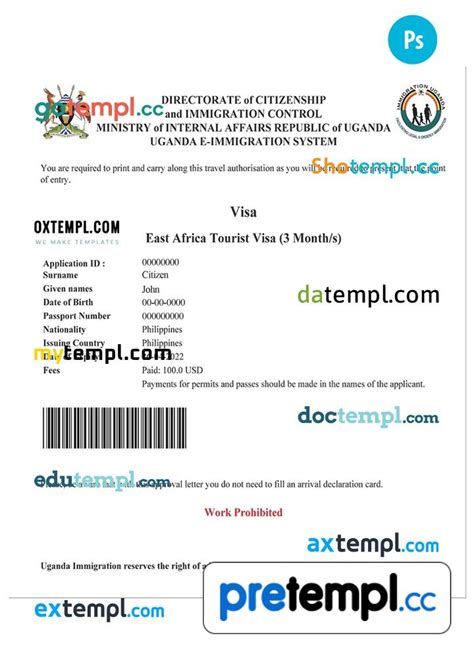 Uganda Electronic Entry Visa Psd Example Fully Editable Pretempl