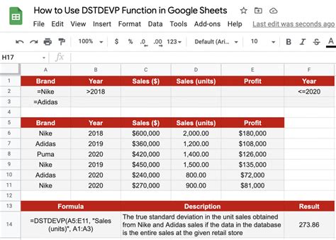 How To Use DSTDEVP Function In Google Sheets Sheetaki