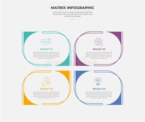 Matrix Grid Structure Infographic Outline Style With 4 Point Template With Creative Round Shape