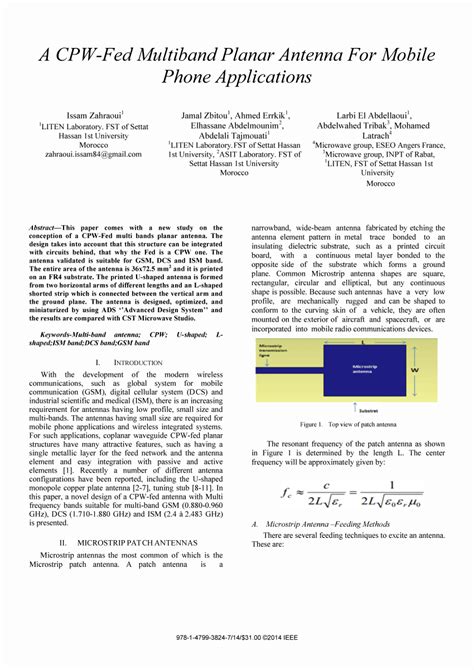 Pdf A Cpw Fed Multiband Planar Antenna For Mobile Phone Applications