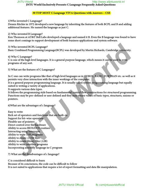 C Viva Questions Pdf C Programming Language Data Type
