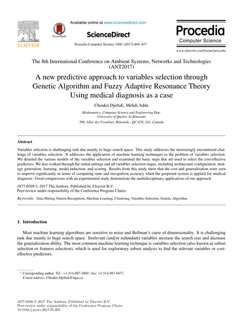 Pdf A New Predictive Approach To Variables Selection Through Genetic Algorithm And Fuzzy
