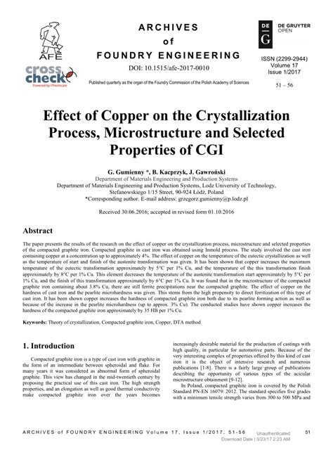 Pdf Effect Of Copper On The Crystallization Process Microstructure