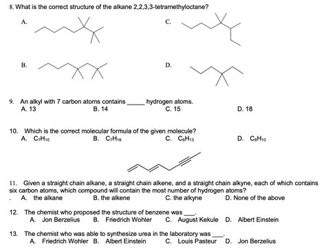 Solved 8 What Is The Correct Structure Of The Alkane