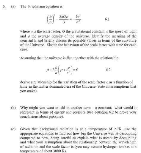 Solved A ﻿the Friedmann Equation