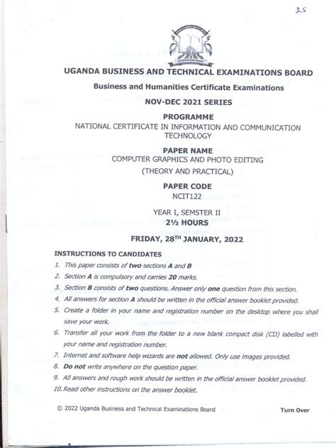 Ubteb Past Paper Ncit122 Computer Graphics0001 January 2022 Pdf