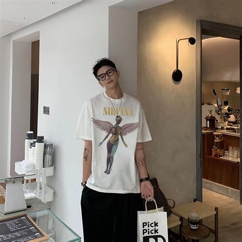 Fog Fear Of God Nirvana Band Angel Tide ยี่ห้อ High Street หลวม Hip Hop คู่เดียวกันแขนสั้นเสื้อ