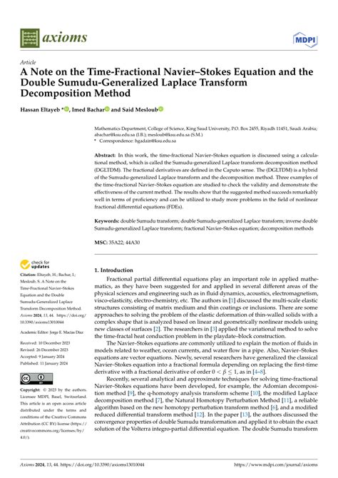 Pdf A Note On The Time Fractional Navier Stokes Equation And The Double Sumudu Generalized