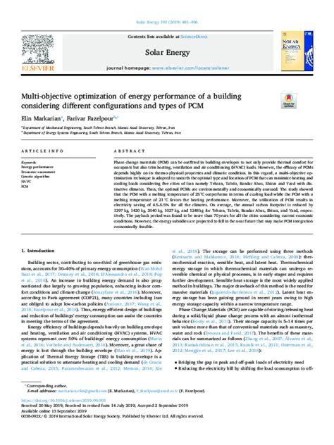 Pdf Multi Objective Optimization Of The Energy Performance Of