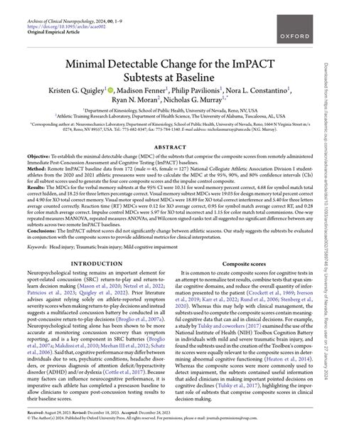 PDF Minimal Detectable Change For The ImPACT Subtests At Baseline