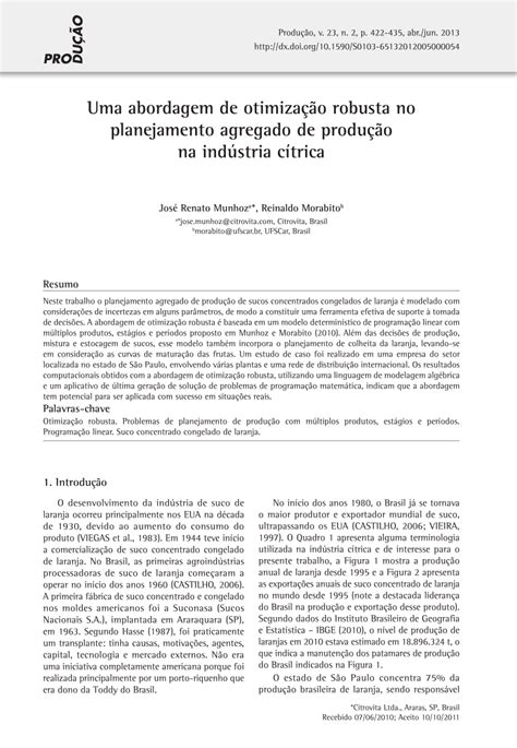 Pdf A Robust Optimization Approach For The Aggregate Production Planning In The Citrus Industry