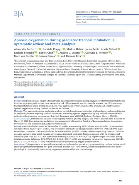 2024 Appnoeic Oxygenation During Paediatric Tracheal Intubation A Systematic Review And Meta