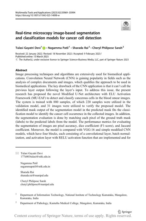 Real Time Microscopy Image Based Segmentation And Classification Models For Cancer Cell