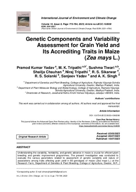Pdf Genetic Components And Variability Assessment For Grain Yield And