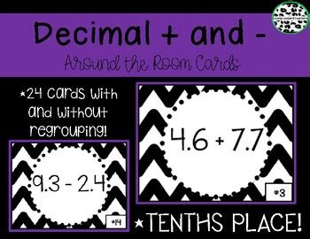 Decimal Tenths Add And Subtract Around The Room Cards Task Cards For Decimals
