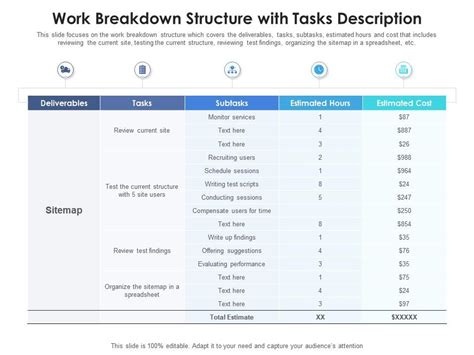 Work Breakdown Structure With Tasks Description Presentation Graphics Presentation
