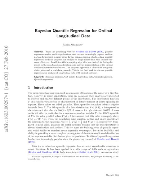 Pdf Bayesian Quantile Regression For Ordinal Longitudinal Data