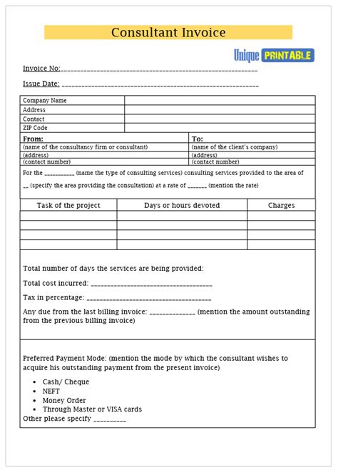 08 Best Consultant Invoice Templates For Free Free Unique Printable Templates
