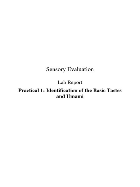 Sensory Evaluation Practical 1 Identification Of The Basic Tastes And
