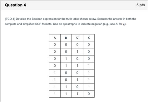 Solved Question 4 5 Pts Tco 4 Develop The Boolean