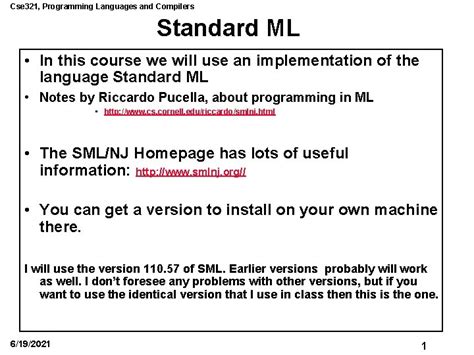 Cse Programming Languages And Compilers Standard Ml