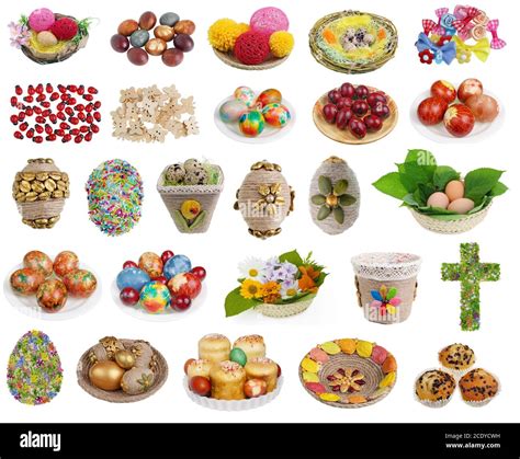 Homemade Objects For Decorating Easter Compositions Isolated Set Stock