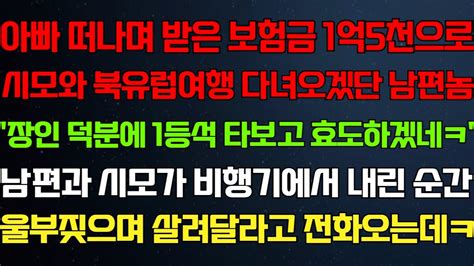 반전 신청사연 아빠 떠나며 받은 재산으로 시모와 해외여행 다녀오겠단 남편 비행기에서 도착한 순간 울며 전화오는데라디오드라마