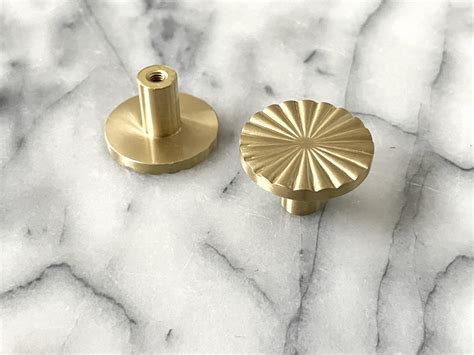 Grooved Circular Solid Brass Cabinet Knobs Kitchen Cabinet Etsy