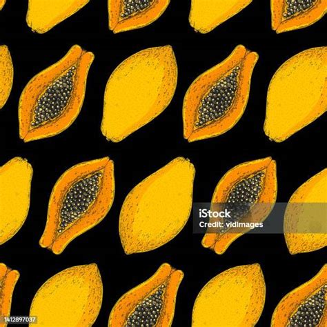 파파야 과일매끄러운 패턴 벡터 그림입니다 디자인 패키지 브로셔 일러스트레이션 포장 설계 손으로 그린 파파야 과일 디자인 템플릿 유기농 신선한 음식 벡터 일러스트레이션 0명에