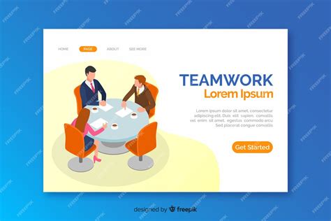 아이소 메트릭 팀워크 방문 페이지 템플릿 무료 벡터