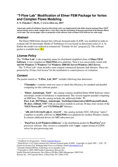 Pdf T Flow Lab Modification Of Elmer Fem Package For Vortex And
