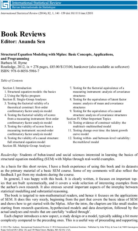 Structural Equation Modeling With Mplus Basic Concepts Applications And Programming By