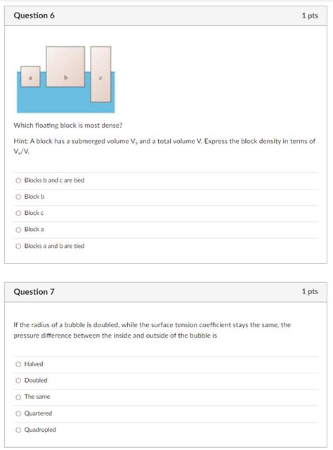 solved question 6 1 pts b which floating block is most