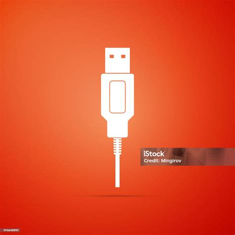 Usb 케이블 코드 아이콘 오렌지 배경에 고립입니다 커넥터 그리고 Pc 및 모바일 장치에 대 한 소켓입니다 컴퓨터 주변 기기 커넥터 또는 스마트폰 충전 공급 평면
