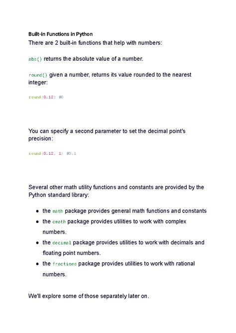Built In Functions In Python Round Given A Number Returns Its