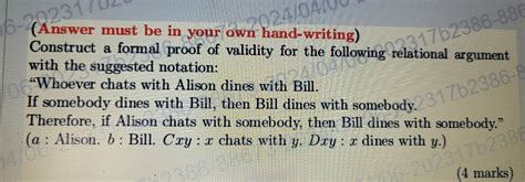 Solved Construct A Formal Proof Of Validity For The Chegg Com
