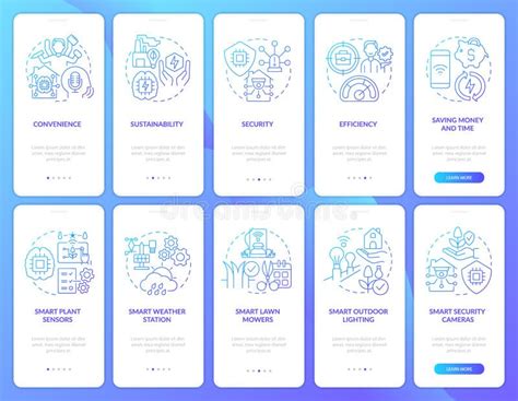 Technological Innovations Blue Gradient Onboarding Mobile App Screen Set Stock Vector