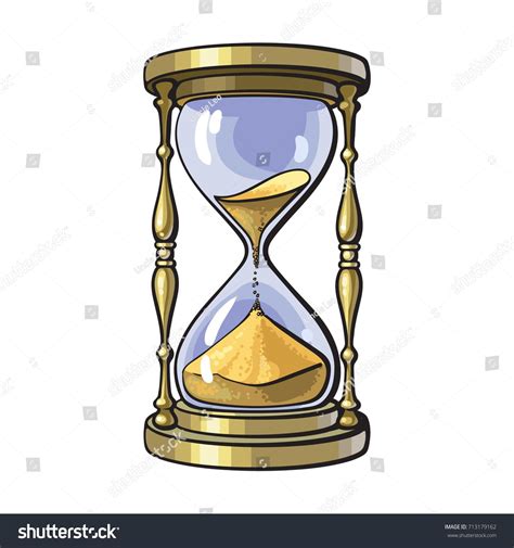 Old Gold Hourglass Time Concept Cartoon Hand Drawn Vector
