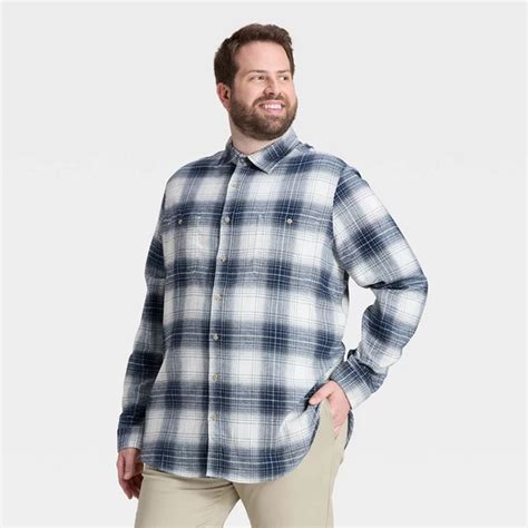 Goodfellow And Co Mens Big And Tall Mid Weight Flannel Shirt Xlt Blue