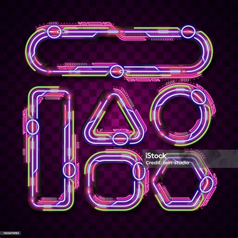 네온 빛 빛 빛 빛나는 반짝이는 배경 벡터 테두리 프레임 테두리 기호 네온 사인 게임 게임 기술 기술 현대 미래 추상 공백 공간 0명에 대한 스톡 벡터 아트 및 기타 이미지