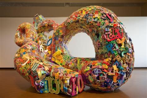 Premium Ai Image Psychedelic Sculpture Made Of Written Words With Each Letter Representing A