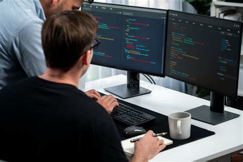 It Developers Discussing Online Software Development Information Sellable Stock Image Image