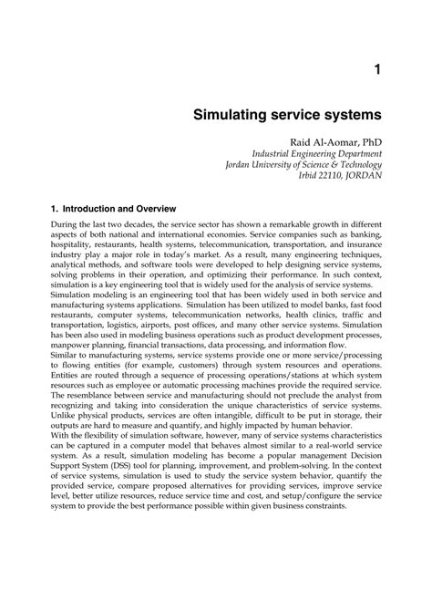Pdf Simulating Service Systems