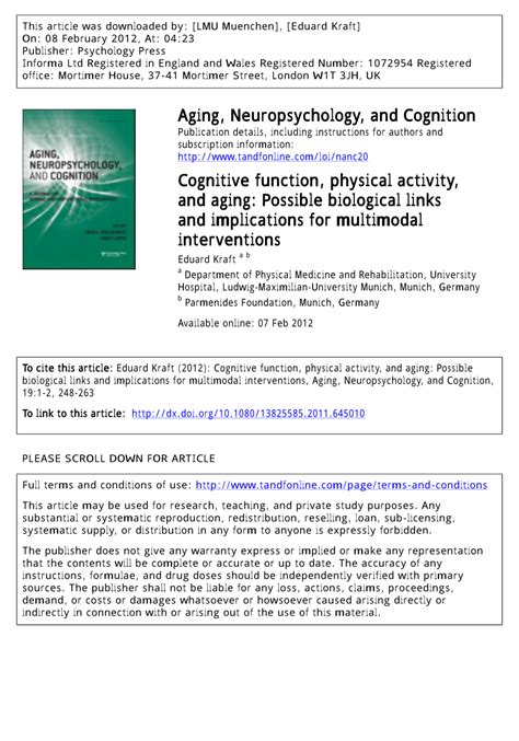 Pdf Cognitive Function Physical Activity And Aging Possible Biological Links And