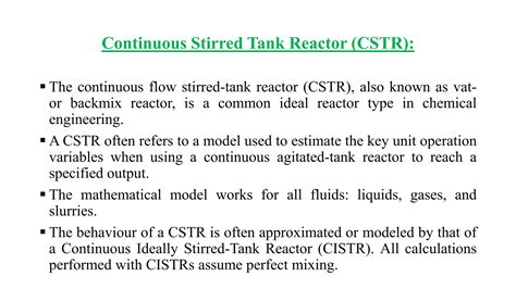Mathematical Modeling Of Continuous Stirred Tank Reactor Systems Cstr Pptx